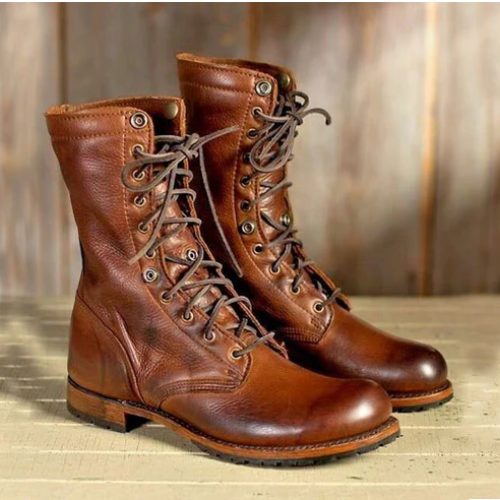 Handmade Brown Leather Military Boots Custom Goodyear Welted – Tailor ...