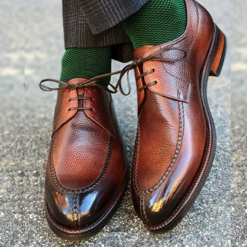 Custom Handmade Brown Grain Leather Derby Shoes – Tailor Made Shoe